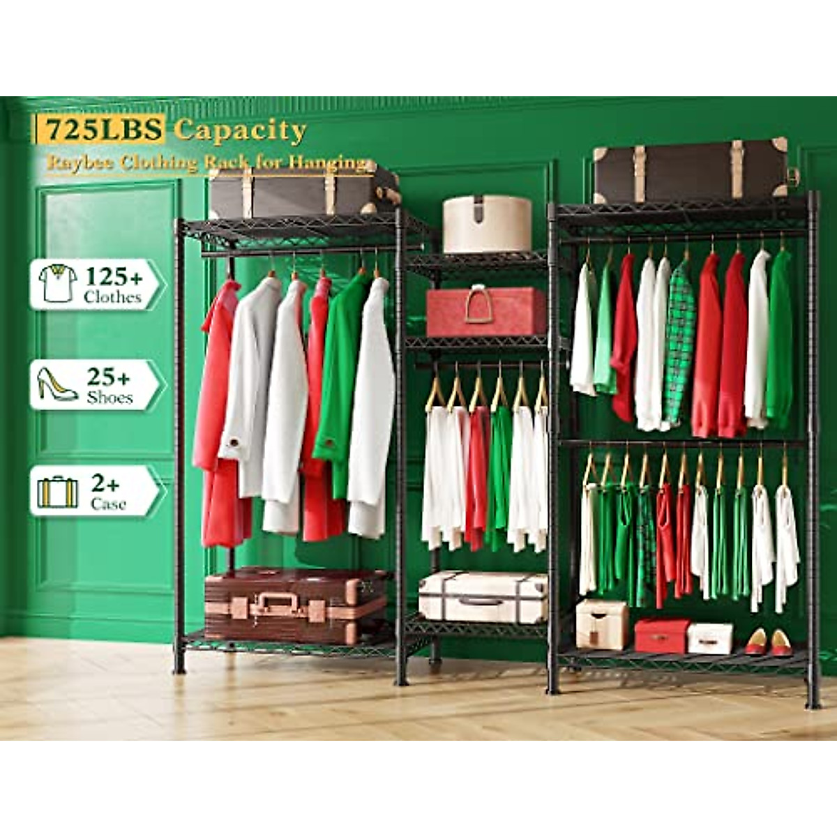 Raybee Clothes Rack Heavy Duty Clothing Racks for Hanging Clothes 725LBS Capacity Metal Clothing Rack Heavy Duty Wire Garment Rack Freestanding Portable Clothes Rack Sturdy 77" H x 70.5" W x 13.8" D