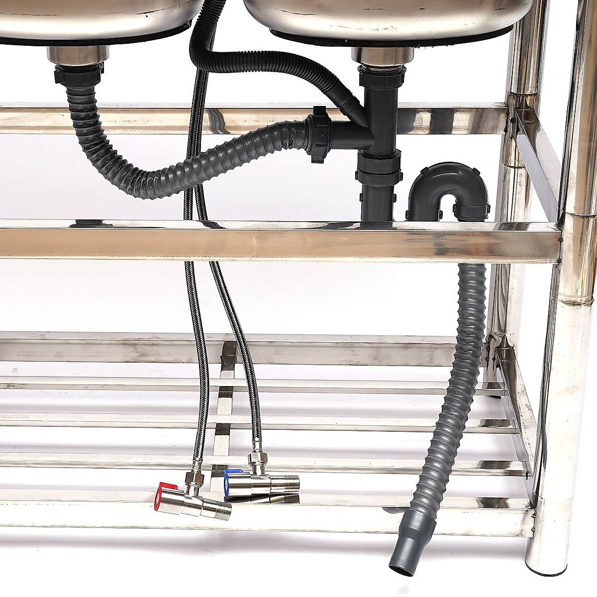 Commercial Kitchen Sink Outdoor Sink Restaurant Sink 304 Stainless Steel Utility Sink with Faucet & Drainboard, Free Standing Sink Stainless Steel Sink with Prep Table Double Bowl Drainer Unit & Tap