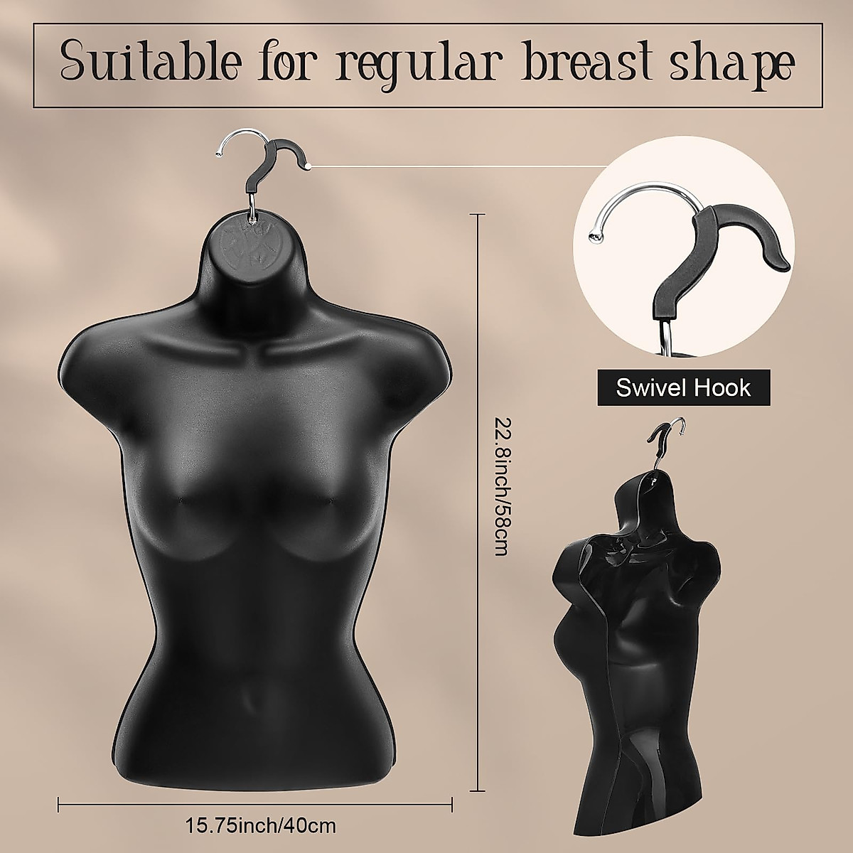 Dress Form Female Mannequin Torso Hollow Back Hanging Mannequin Body Manikin with Hook Half Body Shirt Clothing Display Plastic(12 Pcs,22.8 x 15.7 Inch)