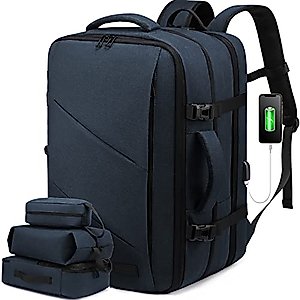 LOVEVOOK Travel Backpack, Expandable 40L Extra Large Carry on Backpack, Flight Approved, Anti-Theft Water Resistant 17 Inch Weekender Backpack for Men Women, with USB Port, Navy Blue