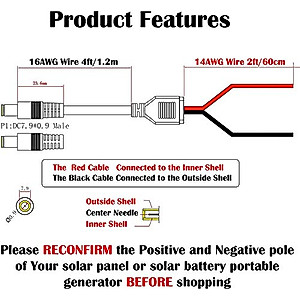 LIXINTIAN 14AWG Solar Panel Kits to 8mm Adapter Cable, with DC 5.5x2.5mm Converter, for Solar Panel and Portable Generator - 6ft
