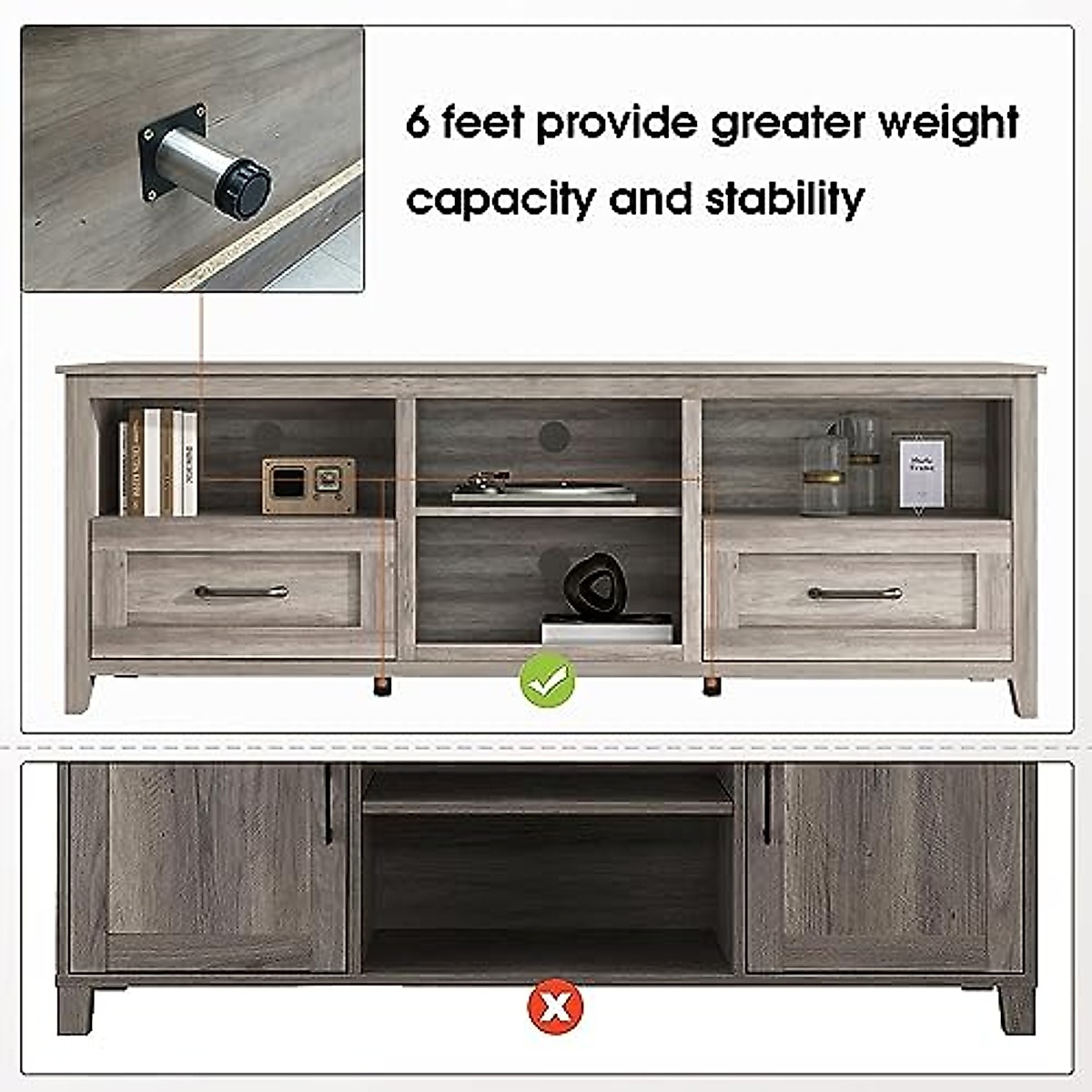 SAINTCY TV Stand for TVs up to 80", Large Television Stands with Drawers for Living Room, TV Entertainment Center with Storage and Shelves, TV Cabinet Media Console Furniture for Bedroom (Grey)