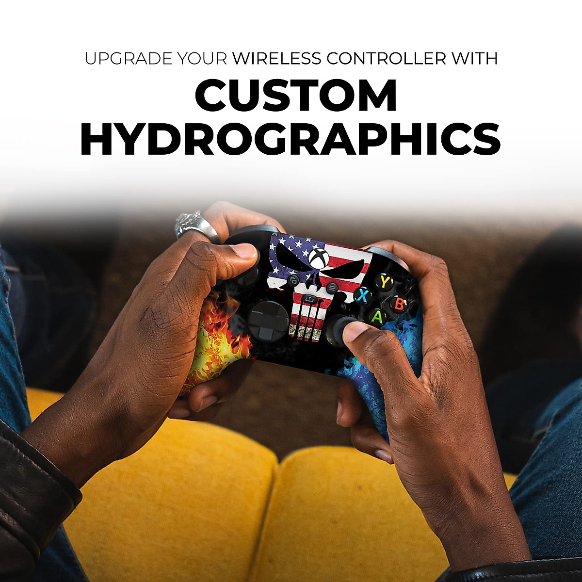 DreamController Americcan Warrior Skull Custom X-box Controller Wireless compatible with X-box One/X-box Series X/S Proudly Customized in USA with Permanent HYDRO-DIP Printing (NOT JUST A SKIN)