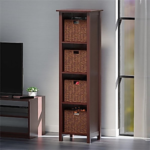 Winsome Wood Milan 5-Pc Storage Shelf with 4 Foldable Woven Baskets - Walnut