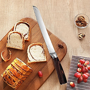 YSYONM Bread Knife 8 Inch Serrated Bread Knives Stainless Steel Sharp Edge Bread Slicing Knife for Cutting Crusty Bread, Pastry, Cake & Homemade Bread
