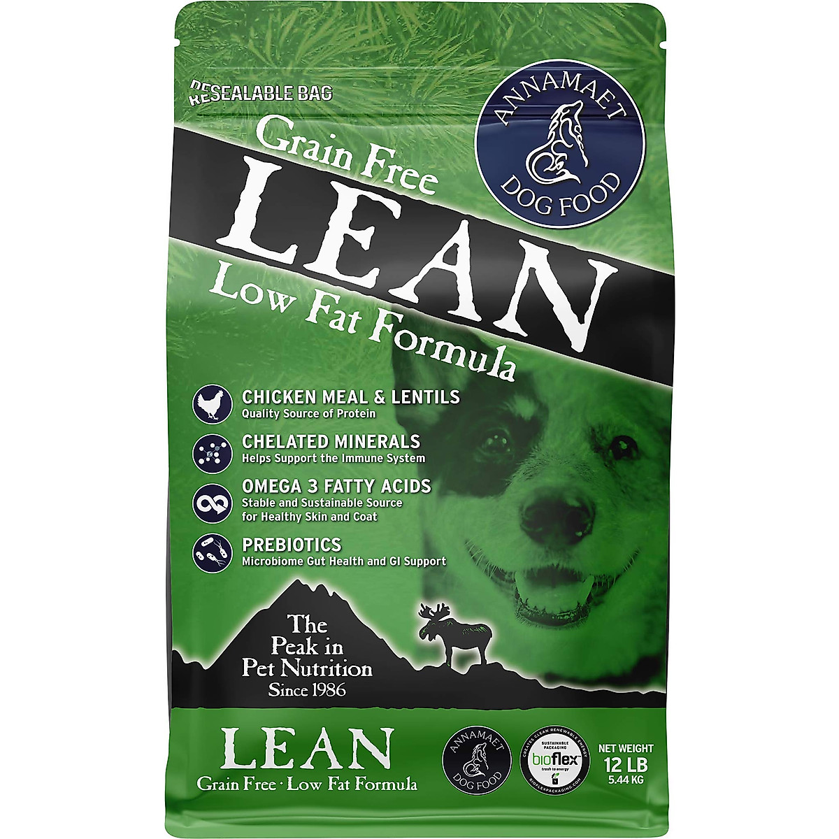 Annamaet Grain-Free Lean Reduced Fat Formula Dry Dog Food, (Chicken & Duck), 12-lb Bag
