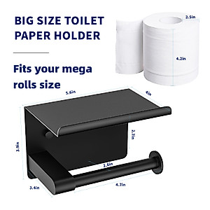 GLNLQ Toilet Paper Holder Wall Mount, Fits Mega Rolls Size Matte Black Toilet Paper Holder with Shelf, Rustproof Stainless Steel Self Adhesive Toilet Paper Holder, Black Bathroom Toilet Paper Holder