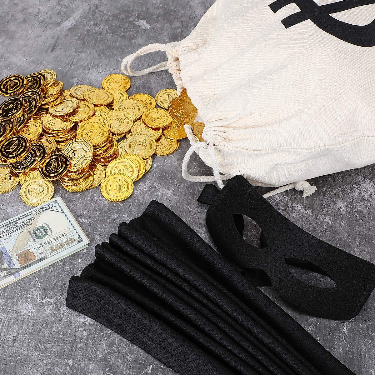 Geyoga 5 Pcs Halloween Robber Costume Set Dollar Sign Canvas Money Drawstring Bag for Halloween Cosplay Theme Party Supplies