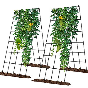 UrGROWA Cucumber Trellis 2 Pack, Foldable A-Frame Garden Trellis for Raised Bed Garden Grow Support with Plant Support Clips, Twist Ties, Plastic Ties, for Cucumber,Tomato, Climbing Plants and Flowers