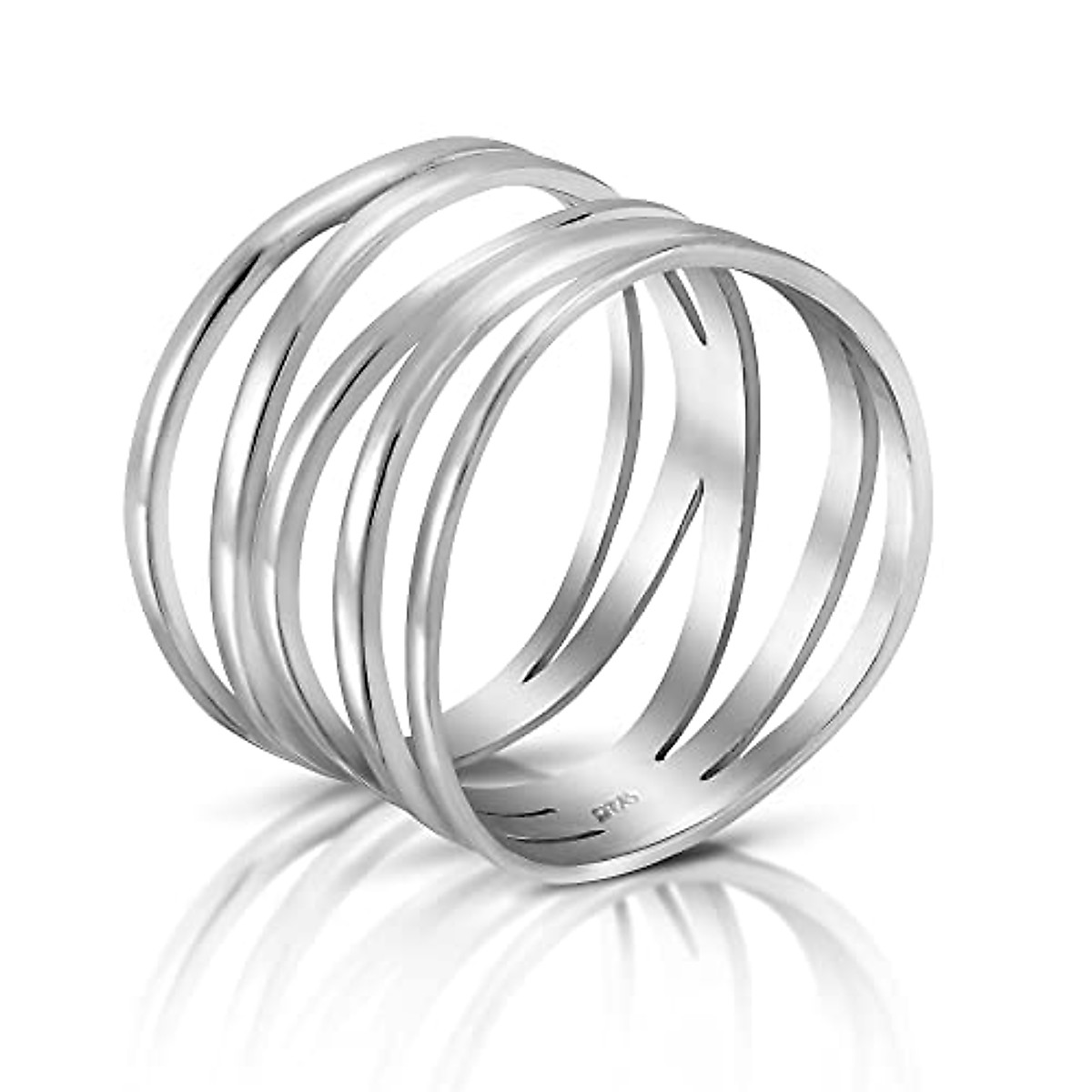 AeraVida Wide Five Band Coil Wrap .925 Sterling Silver Ring | Adjustable Coil Wire Wrap Silver Ring | Sterling Silver Band Ring | 925 Sterling Silver Adjustable Ring | Sterling Silver Rings Sizes (12)