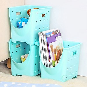 Basicwise Stackable Plastic Storage Container Stacking Bins, Blue