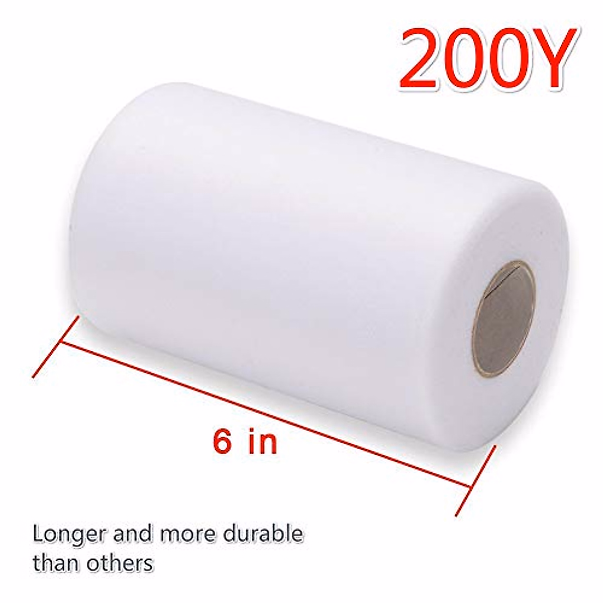 IDEALHOUSE Tulle Rolls, 6 Inch x 200 Yards (600FT) White Tulle Fabric Spool/Roll, Wedding Tulle for Tutu Skirt Fabric Wedding Party Gift Decorations
