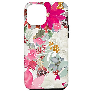 iPhone 13 Pro Max Cute Watercolor Red White Flowers Blooming Pattern Floral Case