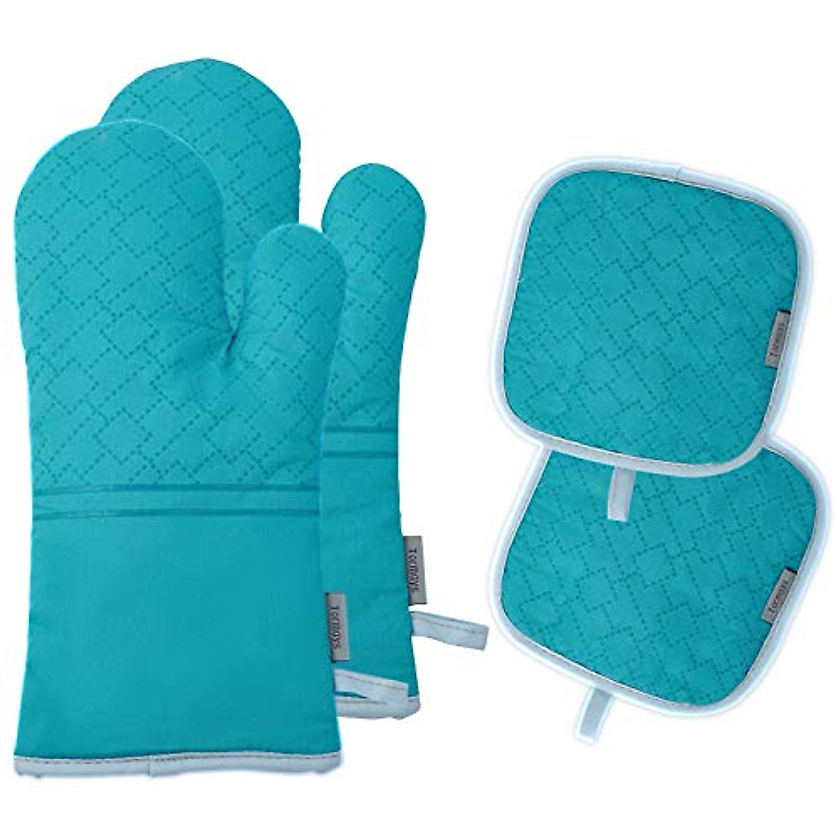Oven Mitts and Pot Holders Set 4Pcs, Oven Mitt 572F Heat Resistant for Kitchen, Soft Cotton Lining Oven Gloves with Non-Slip Silicone Surface for Cooking Baking Grilling(Turquoise)