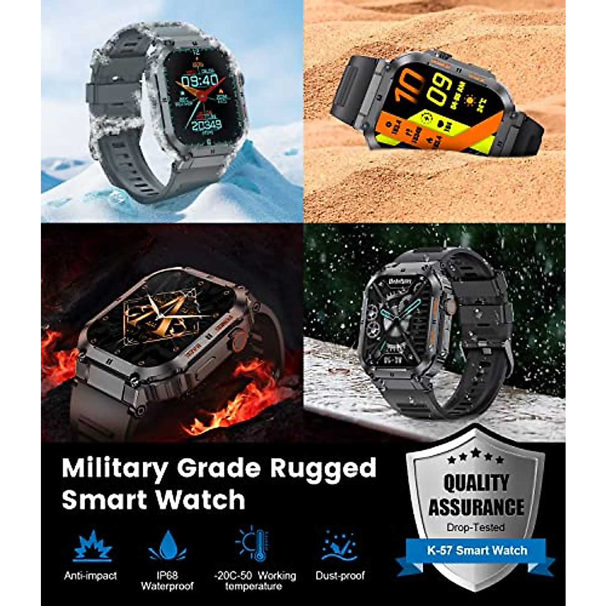 Military Smart Watches for Men with Bluetooth Call,2023 Newest 1.96’’ IP68 Waterproof Tactical Sport Fitness Tracker with Heart Rate, Sleep Monitor,Outdoor Smartwatch for iOS & Android（Black Steel）