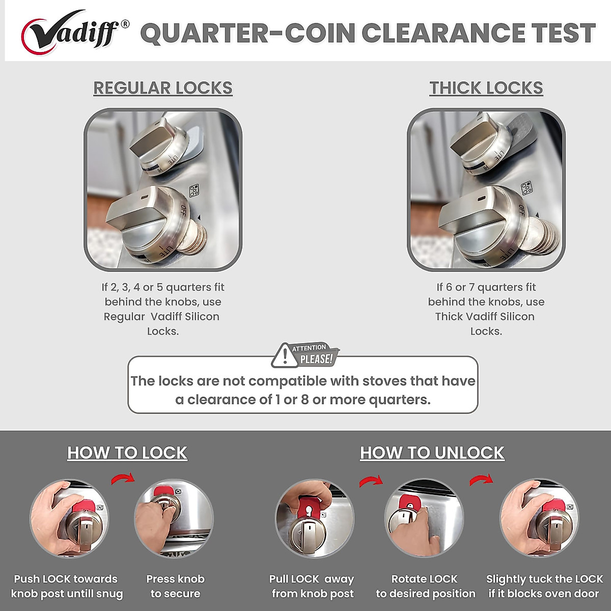 Vadiff Silicone Gas Stove Child Safety Knob Locks | Oven Knob Guard (5 Pk)(Gray)