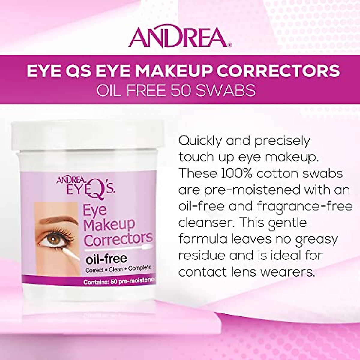 Andrea Eyeq's Oil-free Eye Make-up Correctors Pre-moistened Swabs, 50-Count (Pack of 3)