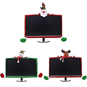 Christmas Computer Monitor Cover, Elastic Xmas Decorations Santa Claus Computer Laptop Monitor Border Cover for Home Office Decor Year Gift Ideas