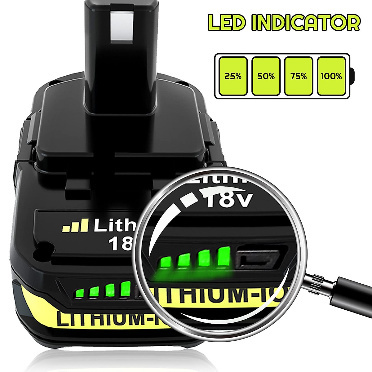 2-Pack 3.0Ah Replacement for Ryobi 18V Battery and Charger Compatible with Ryobi 18V Lithium Battery P102 P103 P104 P105 P107 P109 P108 P190 P122