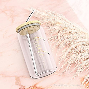 Bride to Be Iced Coffee Cup with Bamboo Lids and Straws | 16 oz Mason Jar Cups | Bridesmaid Proposal Gifts, Bridal Shower Favors, Bachelorette Party Supplies & Bride Tribe | Rose Gold - Set of 6