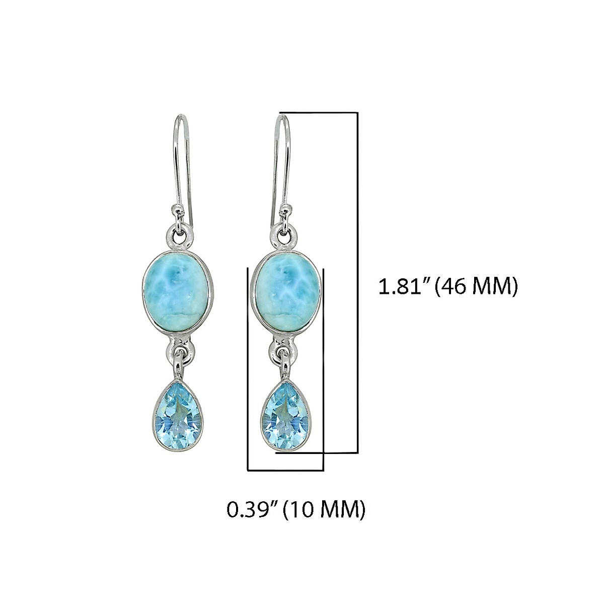 YoTreasure Larimar Blue Topaz Solid 925 Sterling Silver Teardrop Dangle Earrings Jewelry