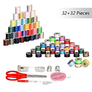 NEX Sewing Thread Set 64 PCS Assorted Sewing Threads with Bobbins Case Thread Spools for Basic Sewing Machine, Emergency and Travel