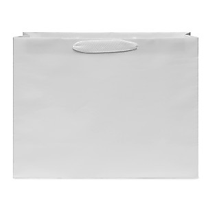White Gift Bags with Handles - 16x6x12 Inch 50 Pack Designer Shopping Bags in Bulk, Large Gift Wrap with Fabric Ribbon Handles for Boutiques, Small Business, Retail Stores, Merchandise, Birthdays