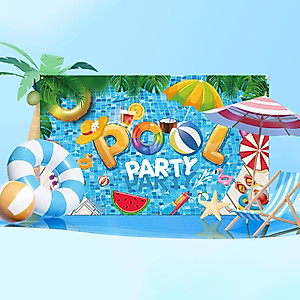 Summer Beach Party Decorations, Pool Banner Backdrop for Kids Summer Pool Party Decorations Supplies, 72x43 inch