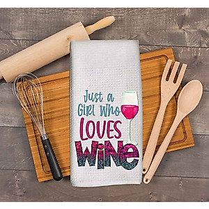 Wine dish towel, tea towel, just a girl who loves wine, wine lover gift under $15