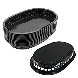 LyyGuanYoo 40 Pack Fast Food Baskets, Reusable Deli Fast Food Storage Baskets, 10.5 x 7 Inch Black Plastic Baskets, Food Service Tray Holder Set for Fruit, Hot Dogs, Burgers, Fries, Snacks,Picnic