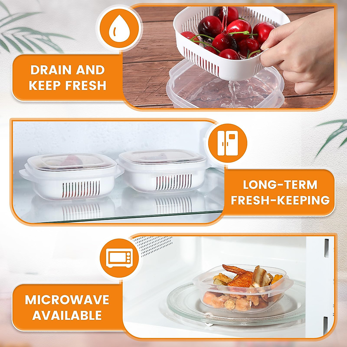 SiliFine 12 Pack Fruit Storage Containers for Fridge 5.9 Inches Berry Containers with Lids Removable Drain Colanders Fruit Washing and Storage Containers Keep Fruits Vegetables Fresh Longer