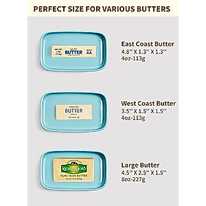 Better Butter Porcelain Butter Dish, Butter Dish with Lid, Butter Keeper - Hold 4oz East/West Coast Butter Stick and 8oz Kerrygold Butter - Easy to Grip, Turquoise