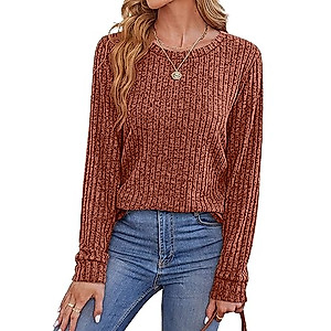 WIHOLL Fall Clothes for Women 2023 Tunic Sweaters Long Sleeve Shirts for Women Caramel M
