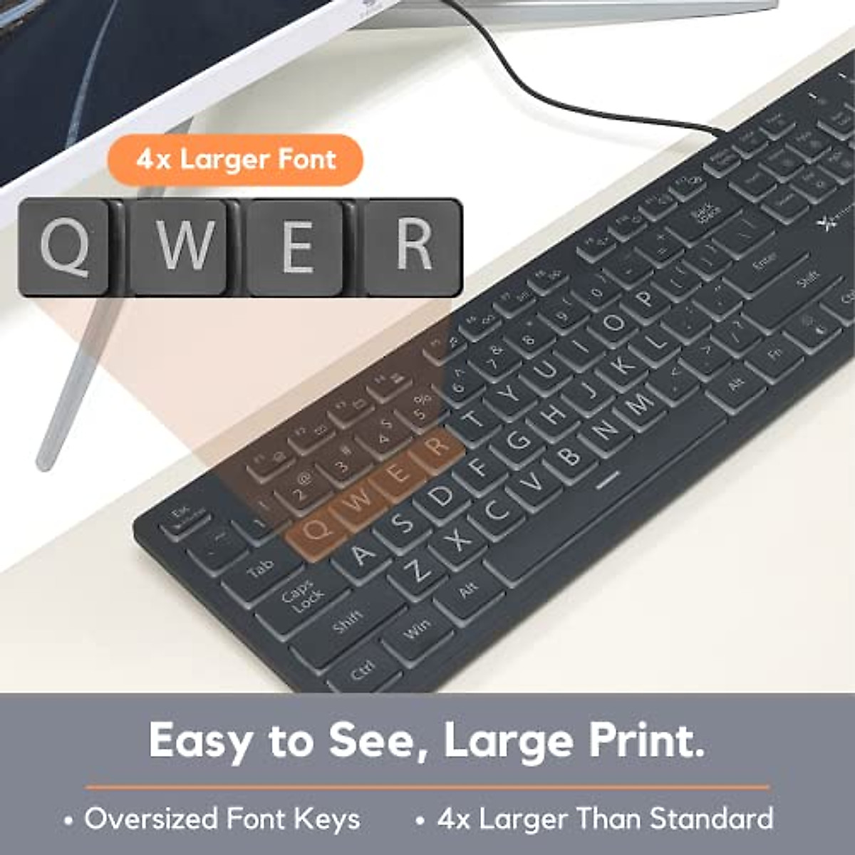 X9 Performance Large Print Backlit Keyboard and Mouse Combo - Easy to See Big Print Letters - USB Wired Keyboard and Mouse - Lighted Keyboard for Elderly, Low Vision, Visually Impaired