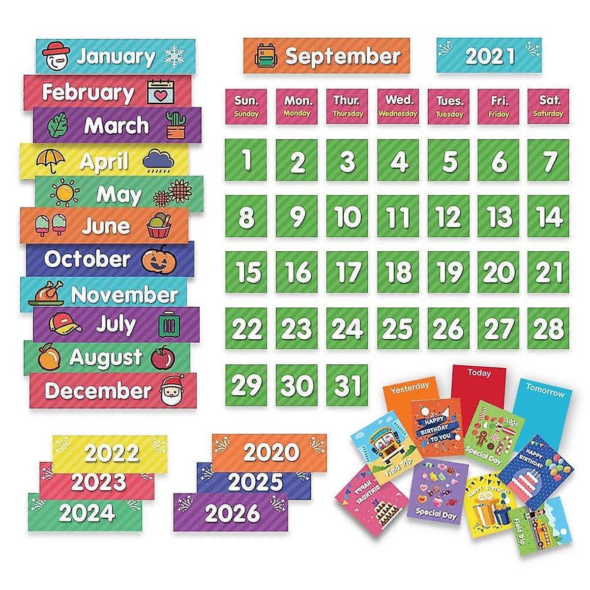 EAMAY Classroom Monthly Calendar Pocket Chart with 71 Cards for Kids Learning for Home(Black)