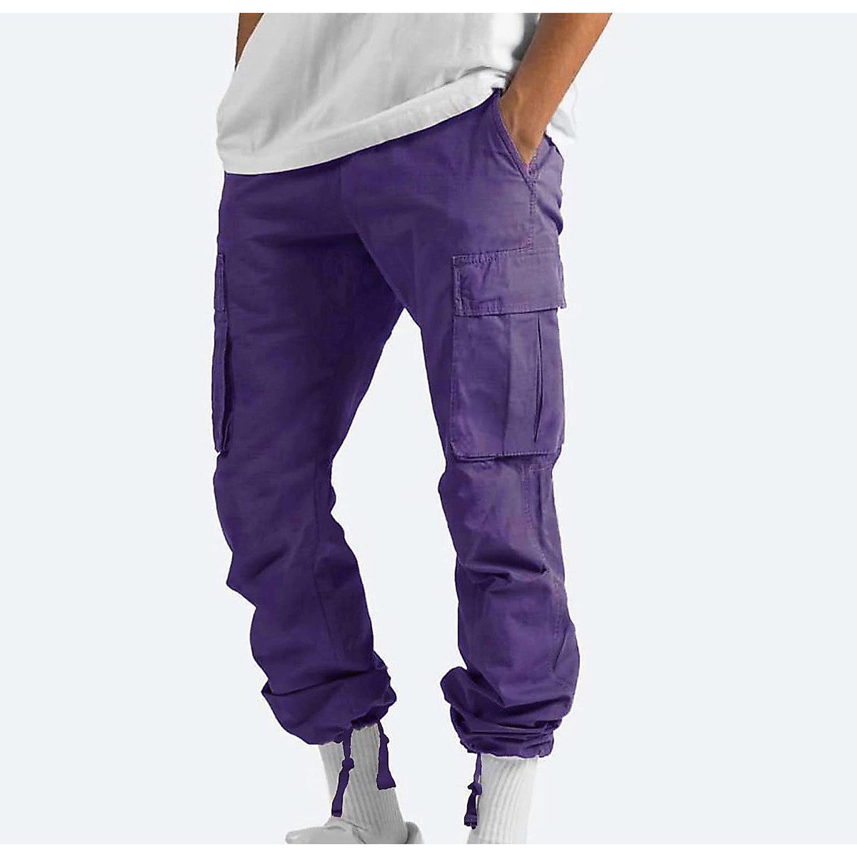 Your Orders Cargo Pants for Men Relaxed fit Hiking Joggers Sweatpants Casual Loose Cotton Drawstring Straight Pants with Pockets Men's Pants Elastic Waistband Jeans Purple 2X