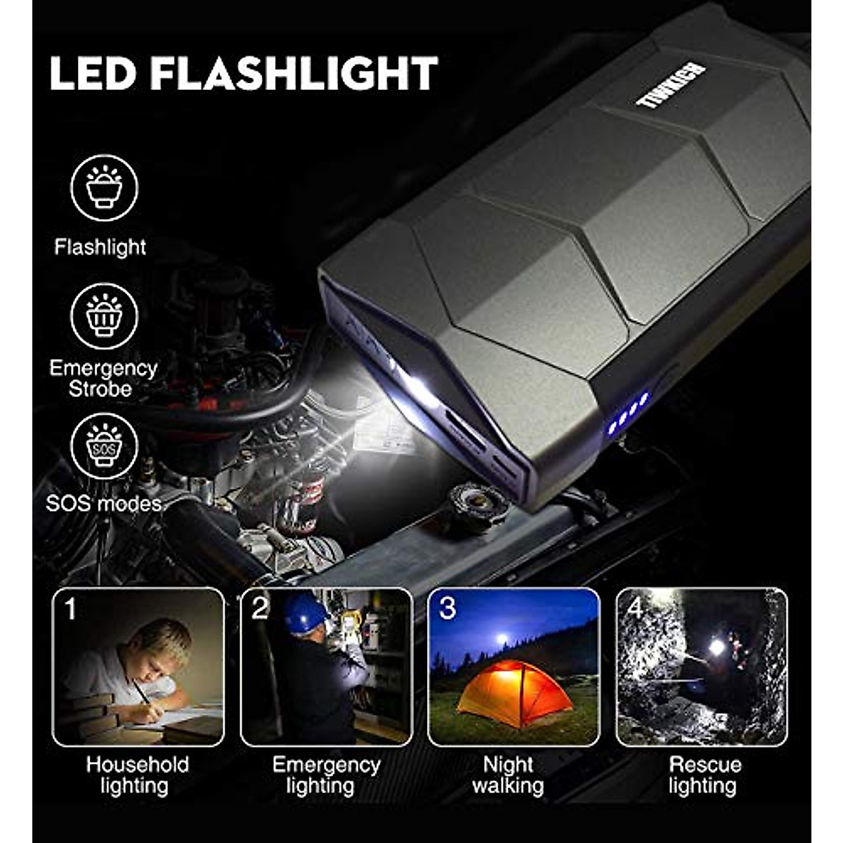 10800mAh Portable Car Jump Starter Quick Charge Pack for Up to 5.0 Liter Gasoline and 3.0 Liter Diesel Engines 12V Auto Battery Booster Charger Power (A6)