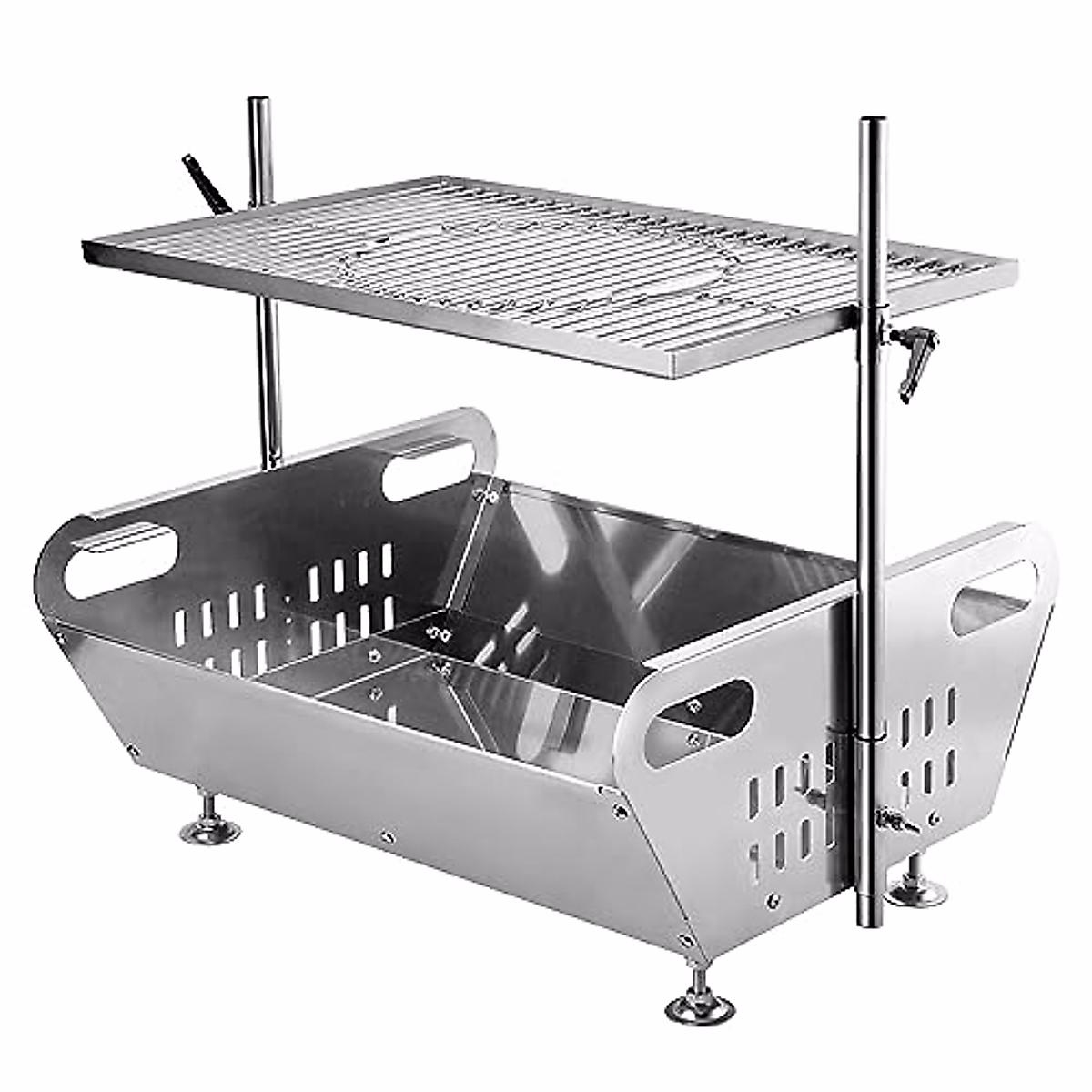 Skyflame Outdoor Fire Pit Grill Combo - Stainless Steel Wood Burning Fire Pit with Height Adjustable Cooking Grate Camping Grill Kit for Backyard Patio Hiking Backpacking Picnic Travel Tailgating