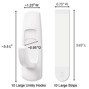 Utility Wall Hooks for Hanging Large 10 Hooks, Damage Free Hanging Wall Hooks with Adhesive Strips, Heavy Duty Adhesive Hooks Damage Free for Key Holder, Coat, Door, Shower Hanging
