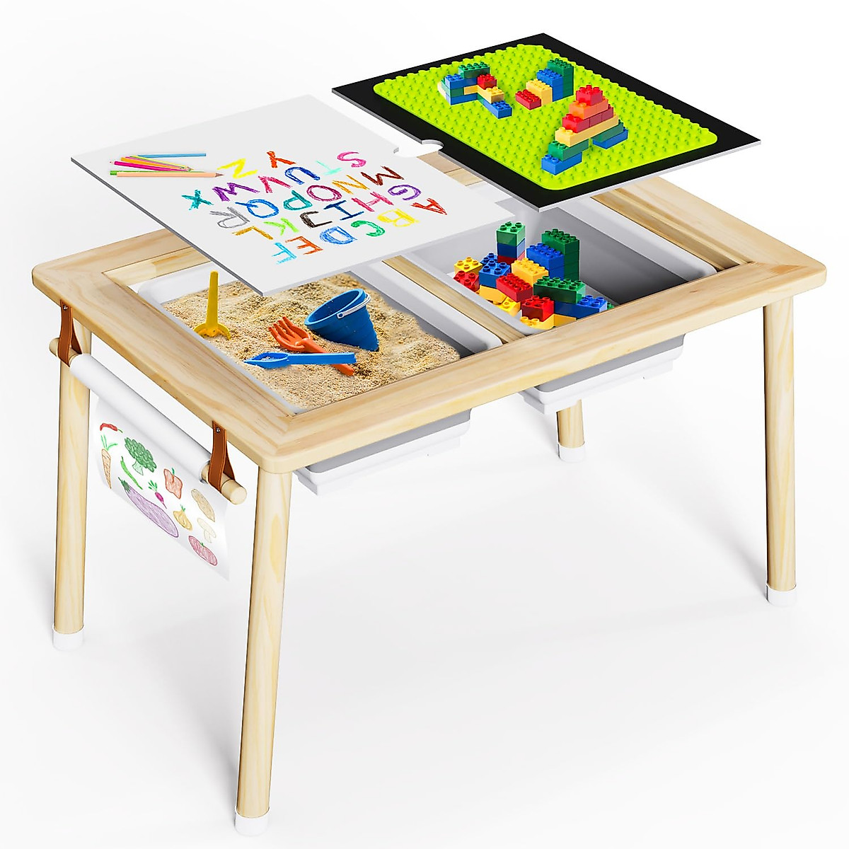 Sensory Table for Toddlers 1-3 - Multifunction Toddler Activity Table with Block Lid & 2 Storage Bin,Sturdy Play Sand Table,Kids Table for Indoor and Outdoor,Christmas and Birthday Gifts