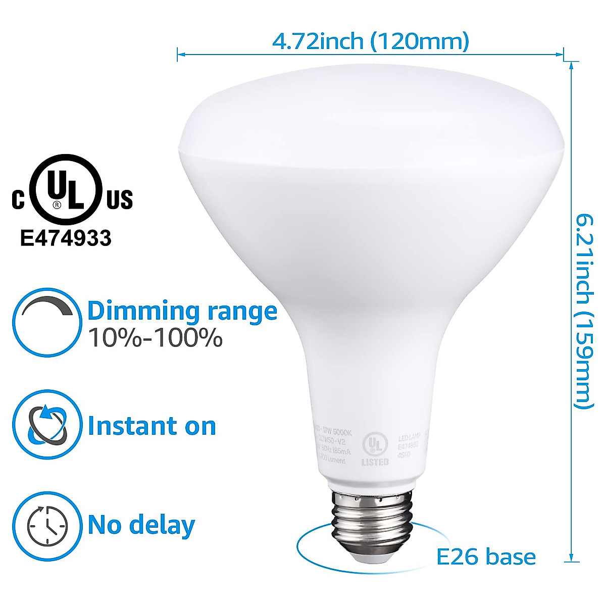TORCHSTAR BR40 LED Light Bulbs, Indoor Flood Light Bulbs, Dimmable, 5000K Daylight, 100W Equivalent 17W, 1400lm, E26 Base, Recessed Can Light, Flicker-Free, UL & Energy Star Listed, Pack of 4