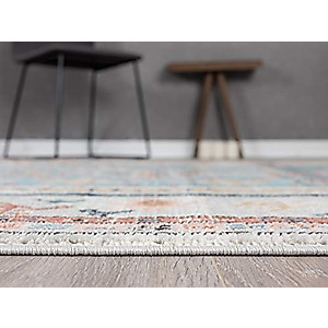 Abani Geometric Medallion 6'x9' Area Rug, Beige & Teal Rugs Azure Collection Accent Rug