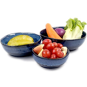 EWEIGEER Creative Kiln Variant Ceramic Salad Pasta Serving Bowl Cereal Snack Dessert Porcelain Bowls Set of 3.Small Medium and Large