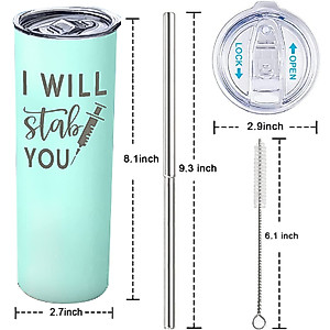 Nurse Gifts For Women Nurse Practitioner Retirement Gifts 20oz Funny Green Skinny Wine Tumbler Nurse Graduation Christmas Presents Bulk For School Student I Will Stab You Travel Cup With Straw