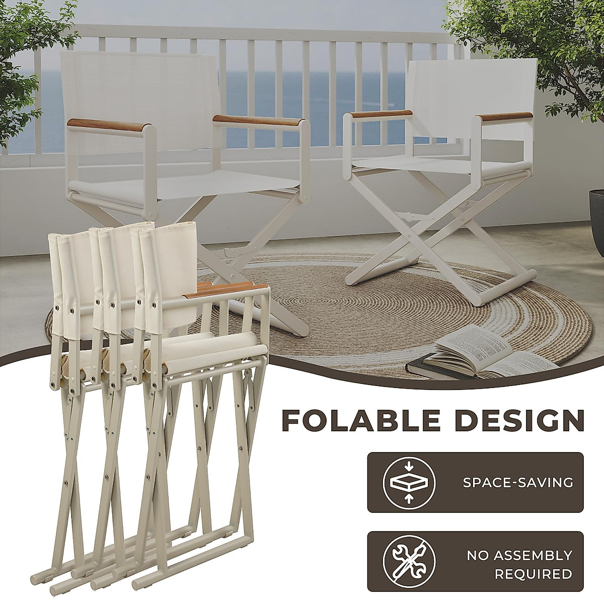 Grand patio 11-Piece Outdoor Dining Set, 10 Extra-Wide Foldable Chairs & 1 Extendable Table, UV-Resistant Mesh Patio Furniture Set, Wood Grain Tabletop for Garden, Yard and Terrace, Apricot