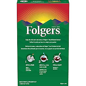 Folgers Classic Decaf Decaffeinated Instant Coffee Crystals, 6 Single Serve Packets (Pack of 12)