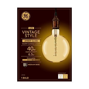GE Vintage Style LED Light Bulb, 40 Watt, Amber Finish, G63 Large Globe Bulb (1 Pack)