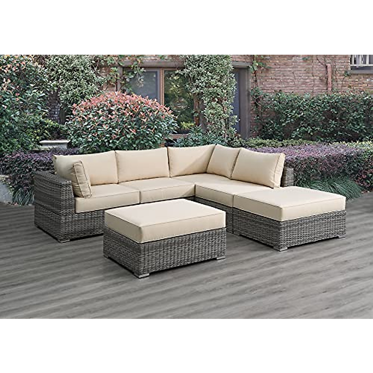 simple relax Tessio Outdoor Modular Patio Resin Wicker Ottoman in Beige