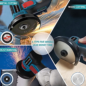 Mini Angle Grinder, 12.6V 3inch Angle Grinder with 2 * 2500mAh Batteries and 5 Grinding Wheels, Brushless Motor 19500RMP Cordless Grinder, Cutting/Deburring/Derusting Grinder Tool (Blue)