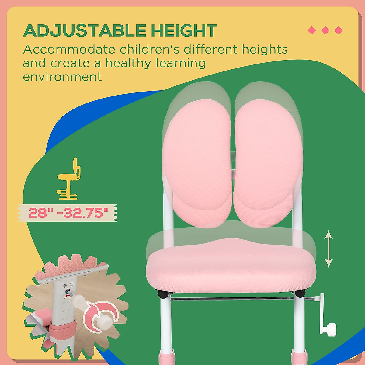 Qaba Ergonomic Kids Desk Chair with Thick Cushioning & Height Adjustment, Kids Computer Chair with Footrest, Childrens Chair, Kids Office Chair & Study Chair, Pink